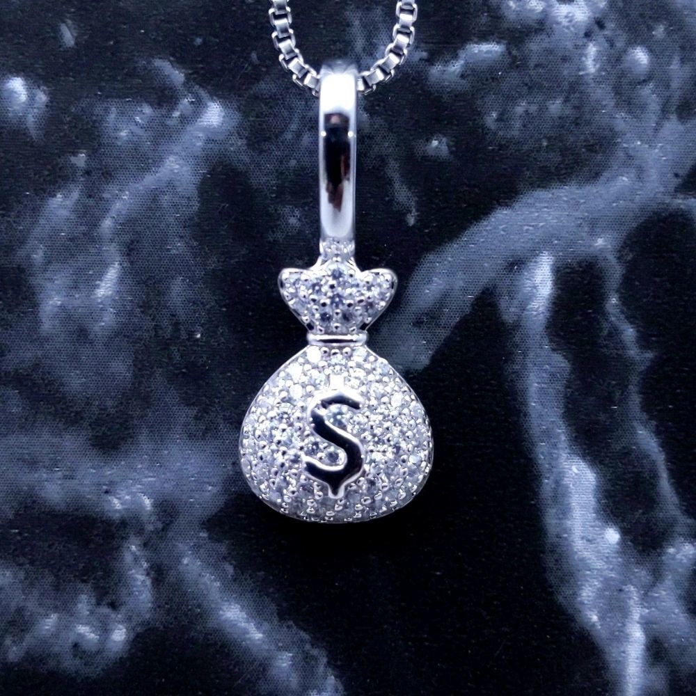18"Box Chain + 925 Petite Silver Money Bag - Gem